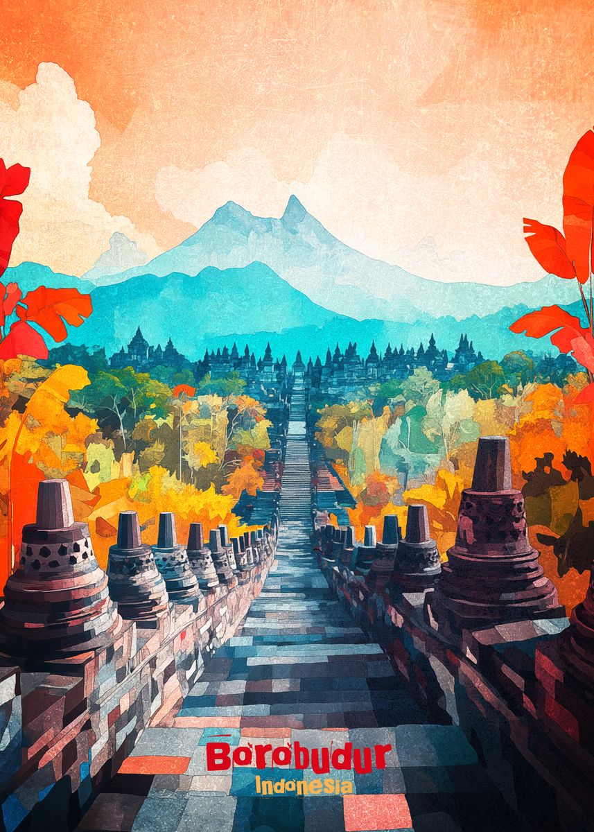 'Borobudur Art Poster' Poster, picture, metal print, paint by Mehdi ...