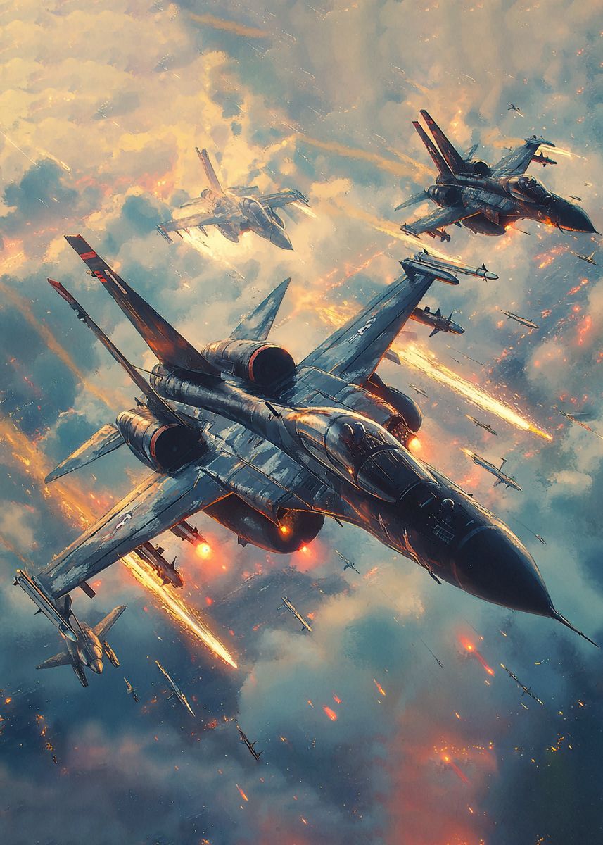 'Fighter Jet Aerial Combat' Poster, picture, metal print, paint by ...
