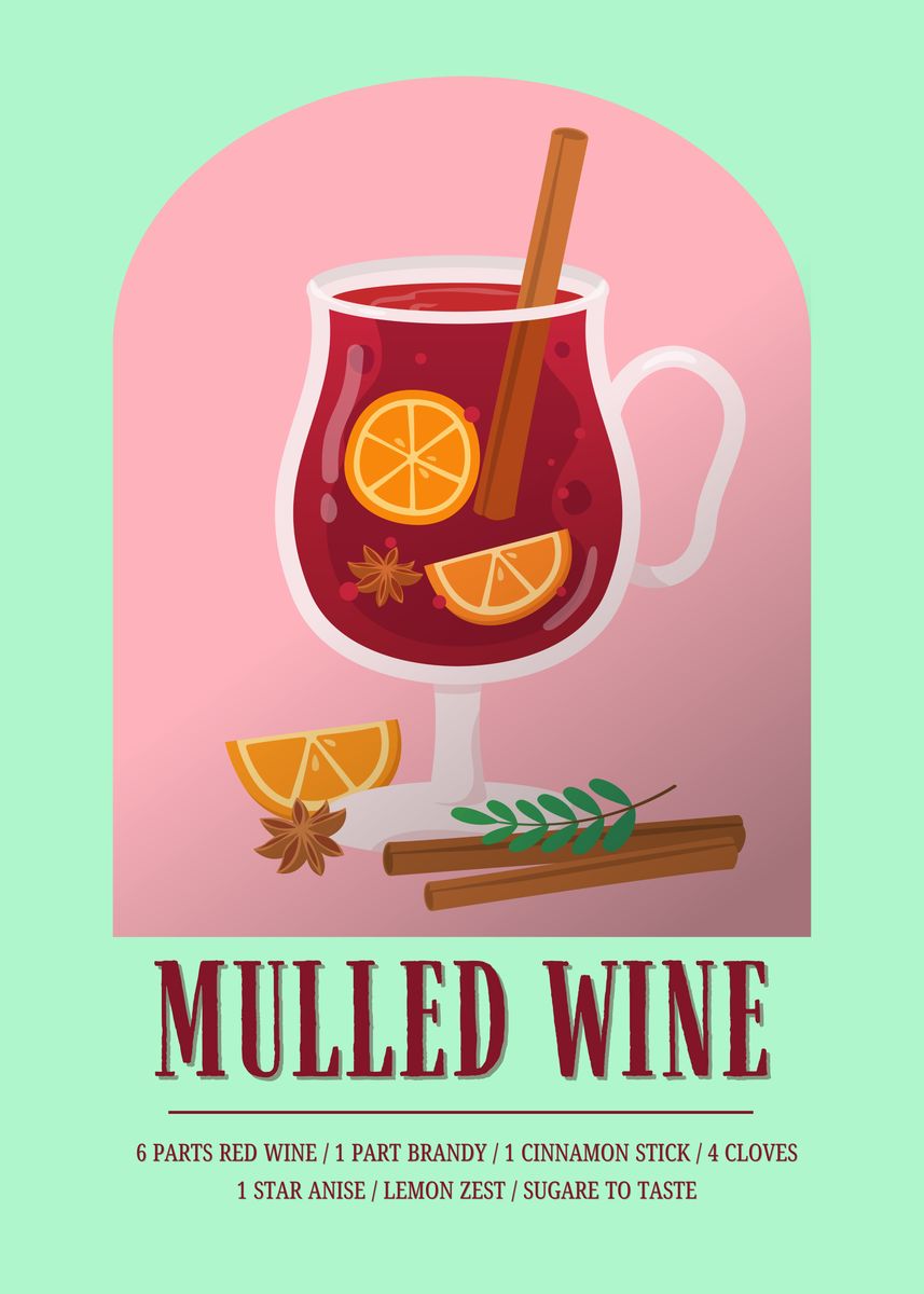 'Mulled Wine Recipe Print' Poster, picture, metal print, paint by ...