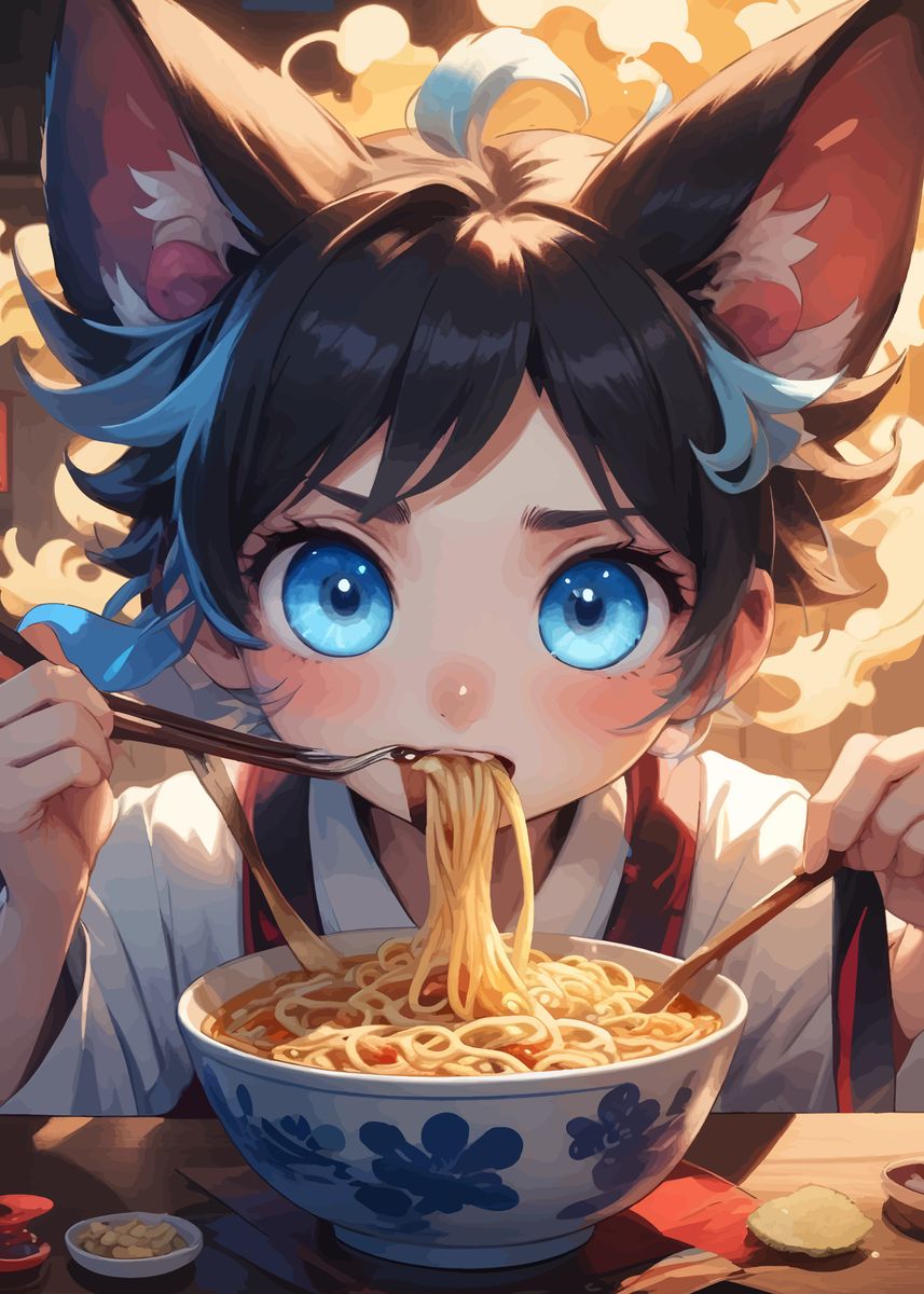 'Anime Girl Eating Ramen' Poster, picture, metal print, paint by maxmah ...