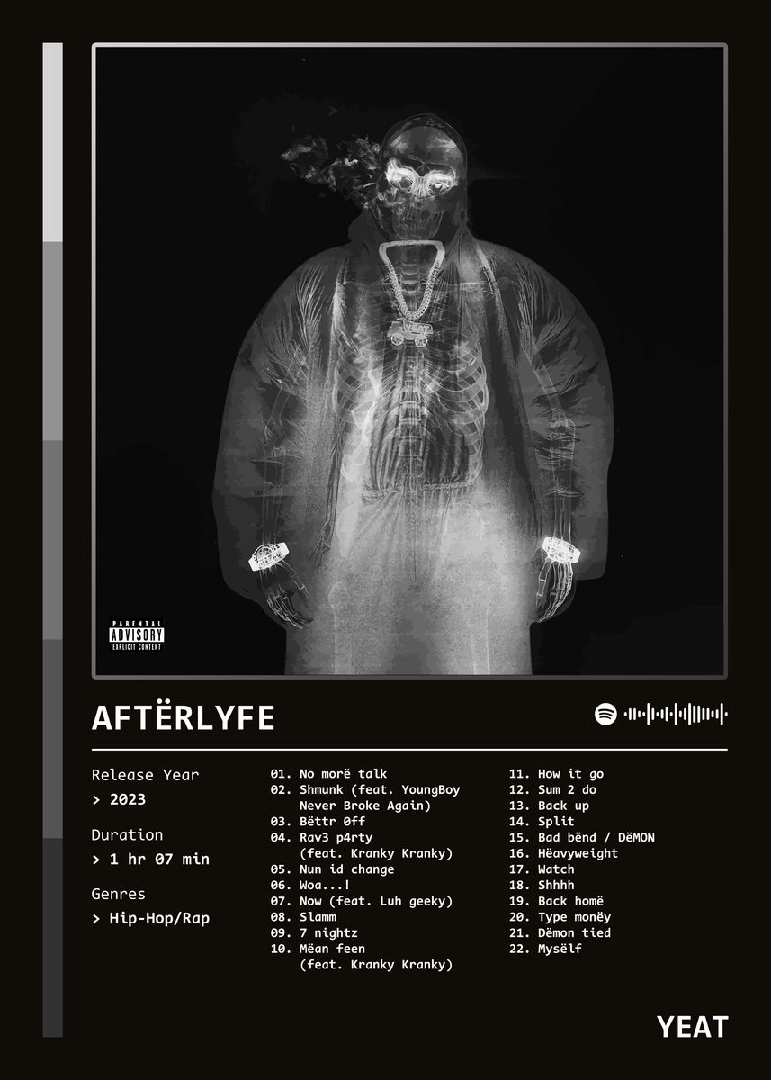 'AftërLyfe (2023) by Yeat - Album Tracklist Poster' Poster, picture ...