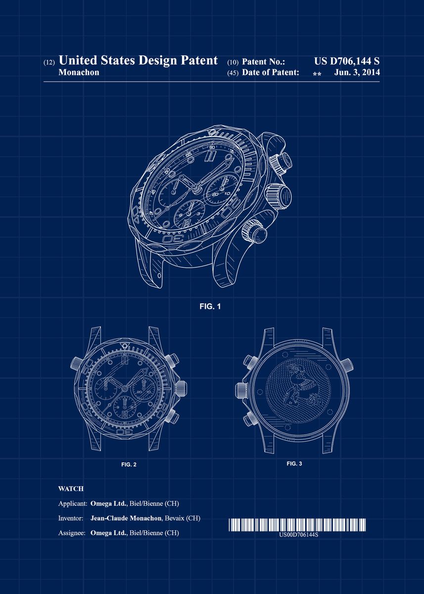 'Watch Design Patent' Poster, picture, metal print, paint by Cris de ...