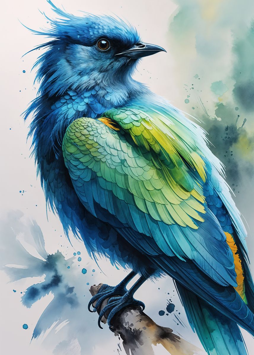 'Watercolor Blue Bird' Poster, picture, metal print, paint by Noomy ...