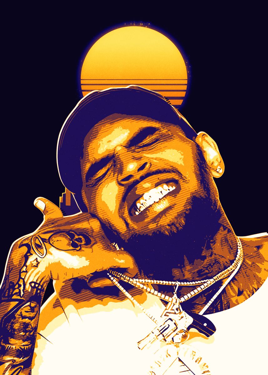'Chris Brown Retro Portrait' Poster, picture, metal print, paint by ...
