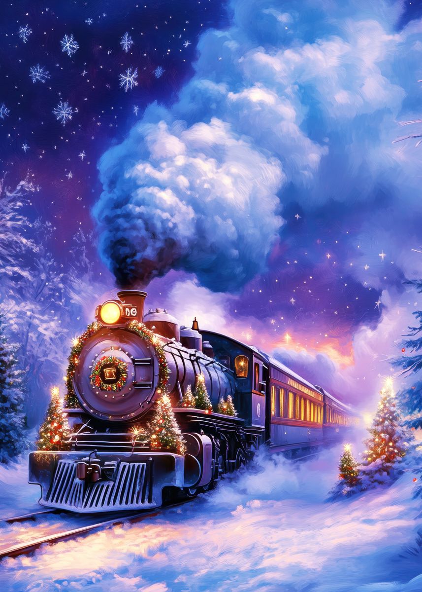 'Christmas Train in Winter' Poster, picture, metal print, paint by ...