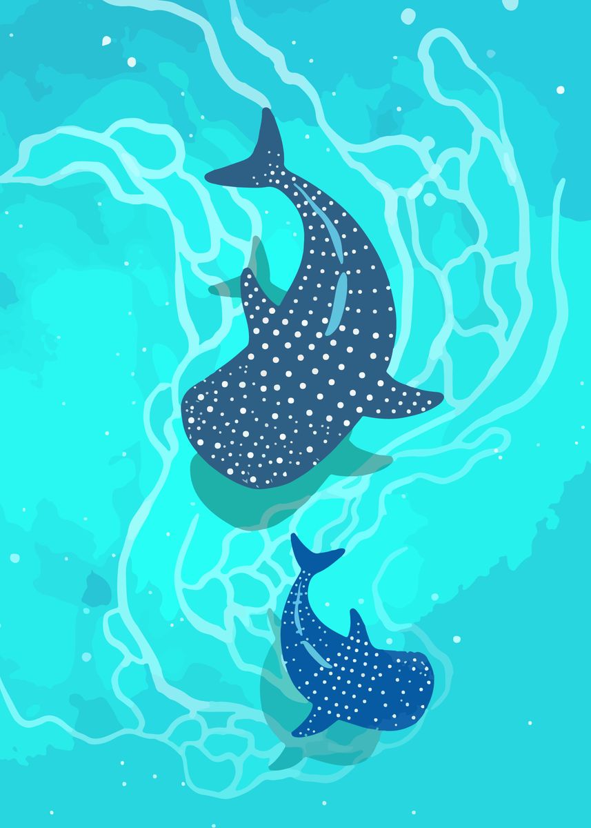 'Whale Shark Duo' Poster, picture, metal print, paint by Rokki Bund ...
