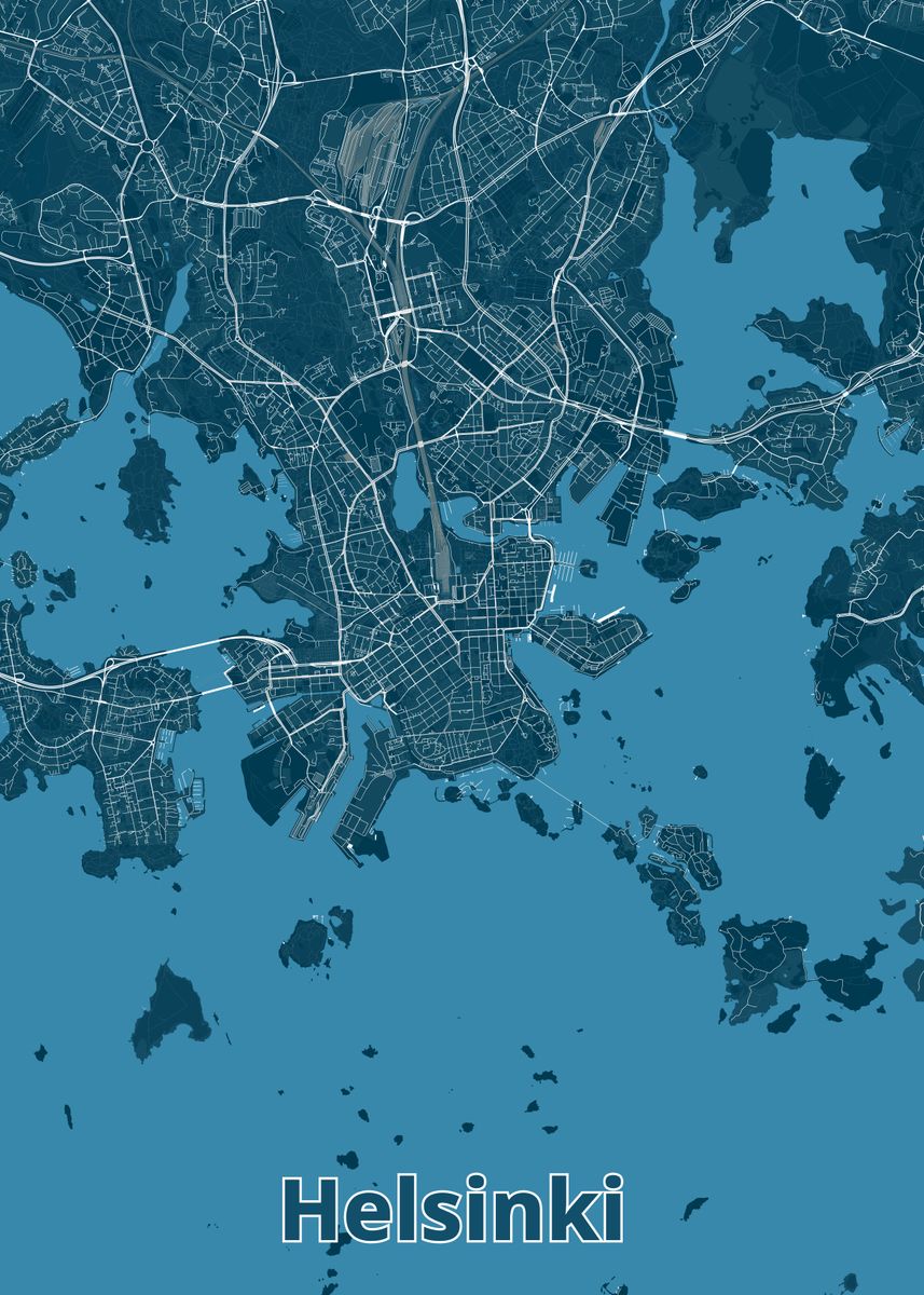 'Helsinki City Map' Poster, picture, metal print, paint by Sam Kal ...