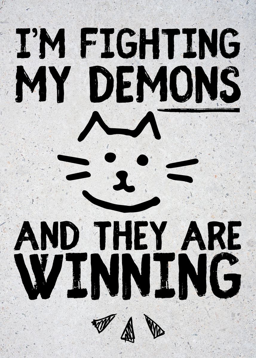 'Funny Cat Doodle Fighting Demons Sarcasm' Poster, picture, metal print ...