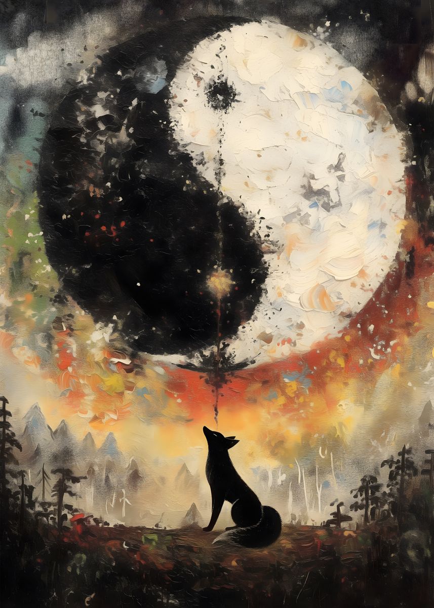 'Fox Gazing at Yin Yang' Poster, picture, metal print, paint by ...