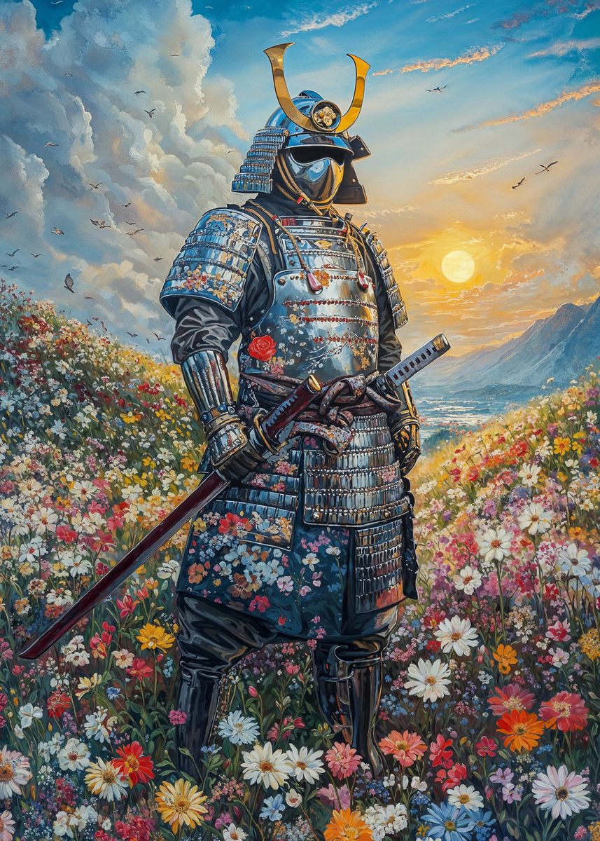 'Samurai in Flower Field' Poster, picture, metal print, paint by ...