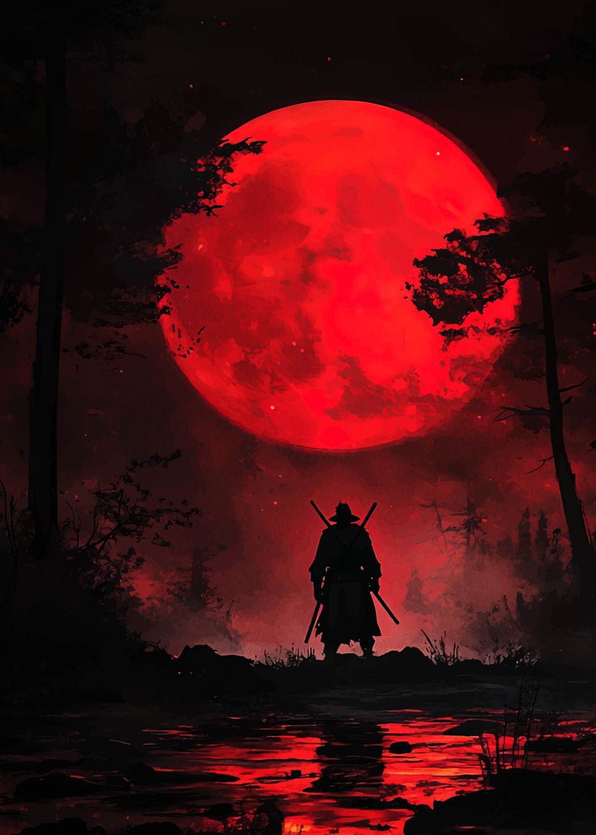 'Samurai Under Blood Moon' Poster, picture, metal print, paint by ...