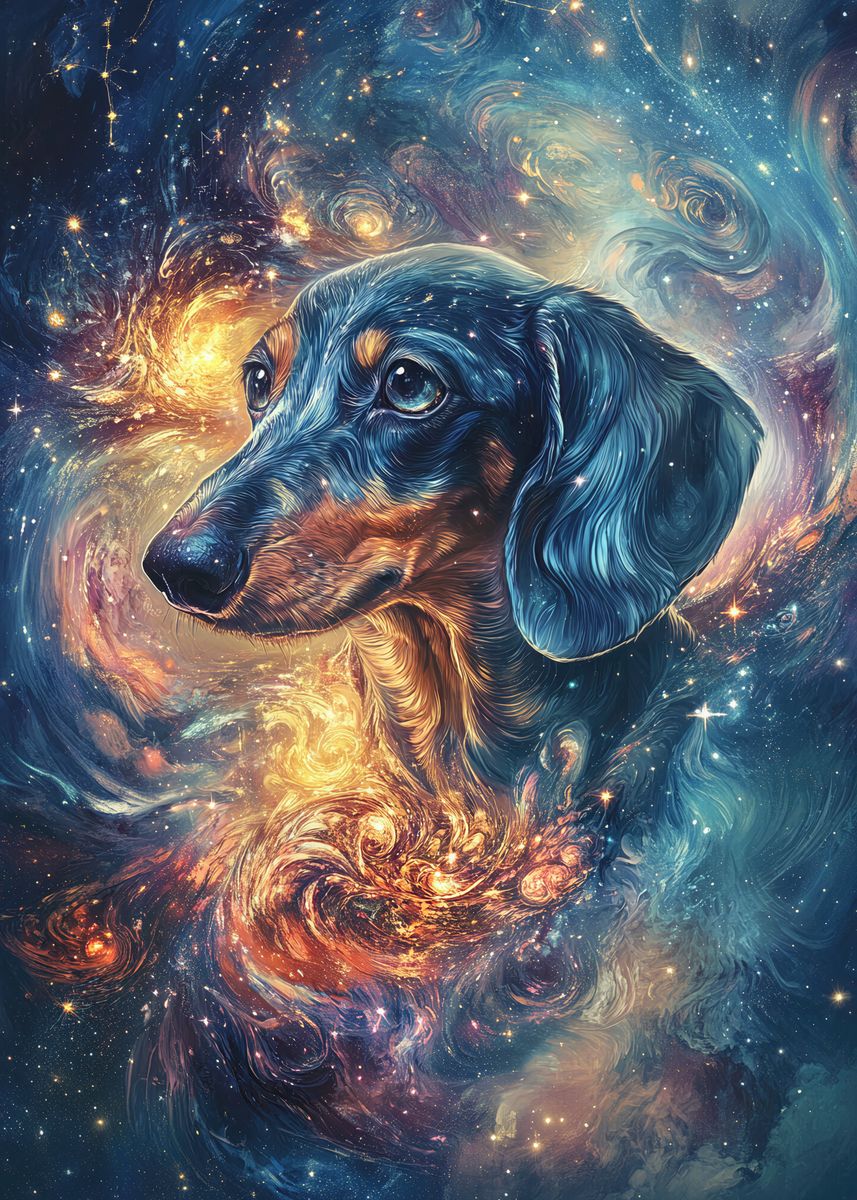 'Cosmic Dachshund Space Sausage Dog' Poster, picture, metal print ...