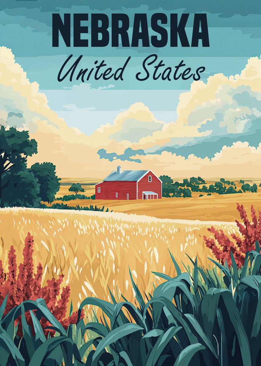 'Nebraska Farm Landscape Poster' Poster, picture, metal print, paint by ...