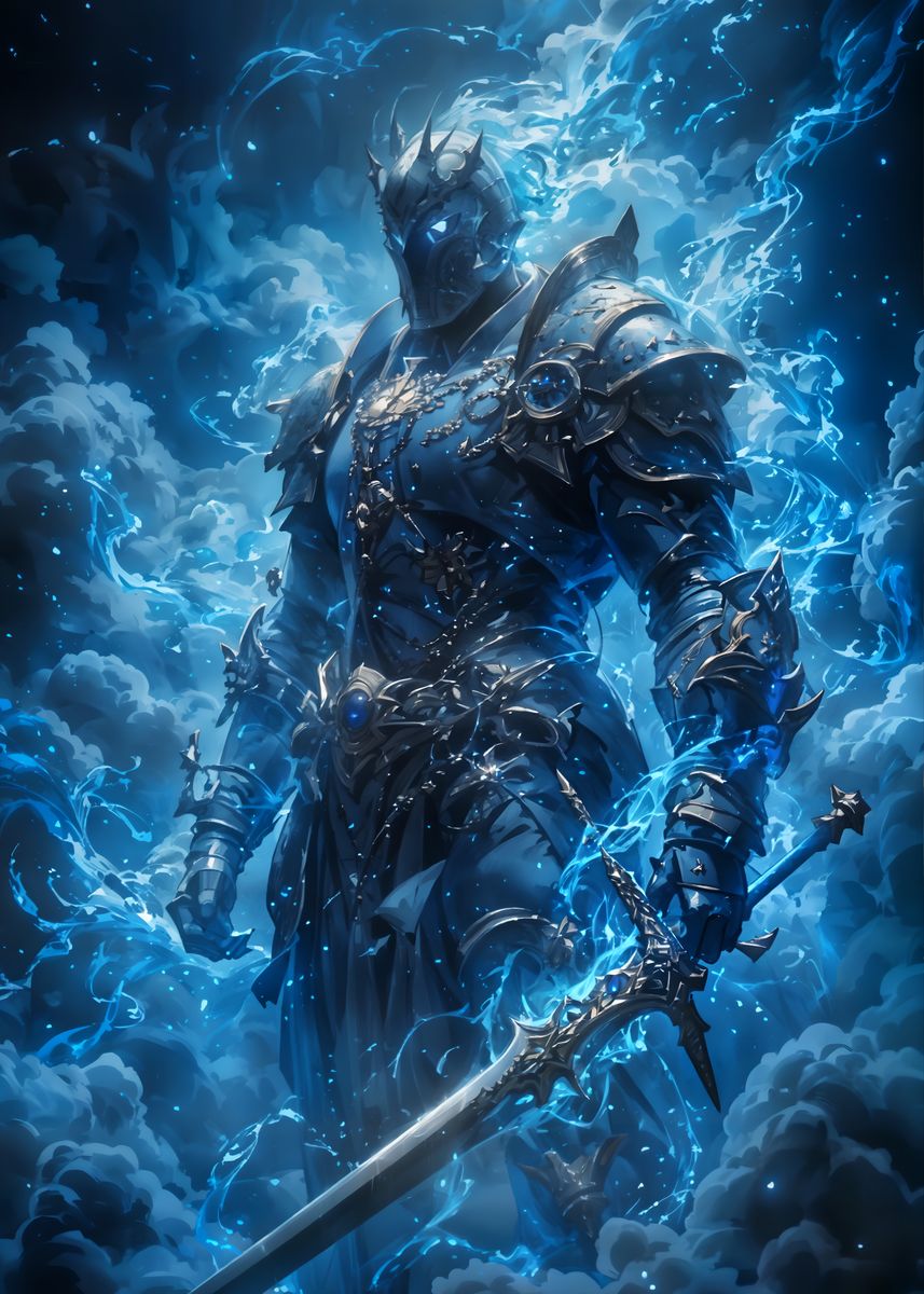 'Blue Knight with Sword' Poster, picture, metal print, paint by ...