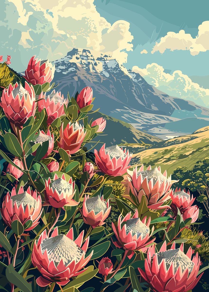 'Mountain Proteas' Poster, picture, metal print, paint by Mason Clark ...