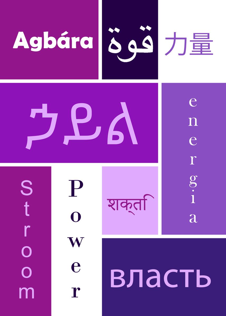 'Power in Different Languages' Poster, picture, metal print, paint by ...