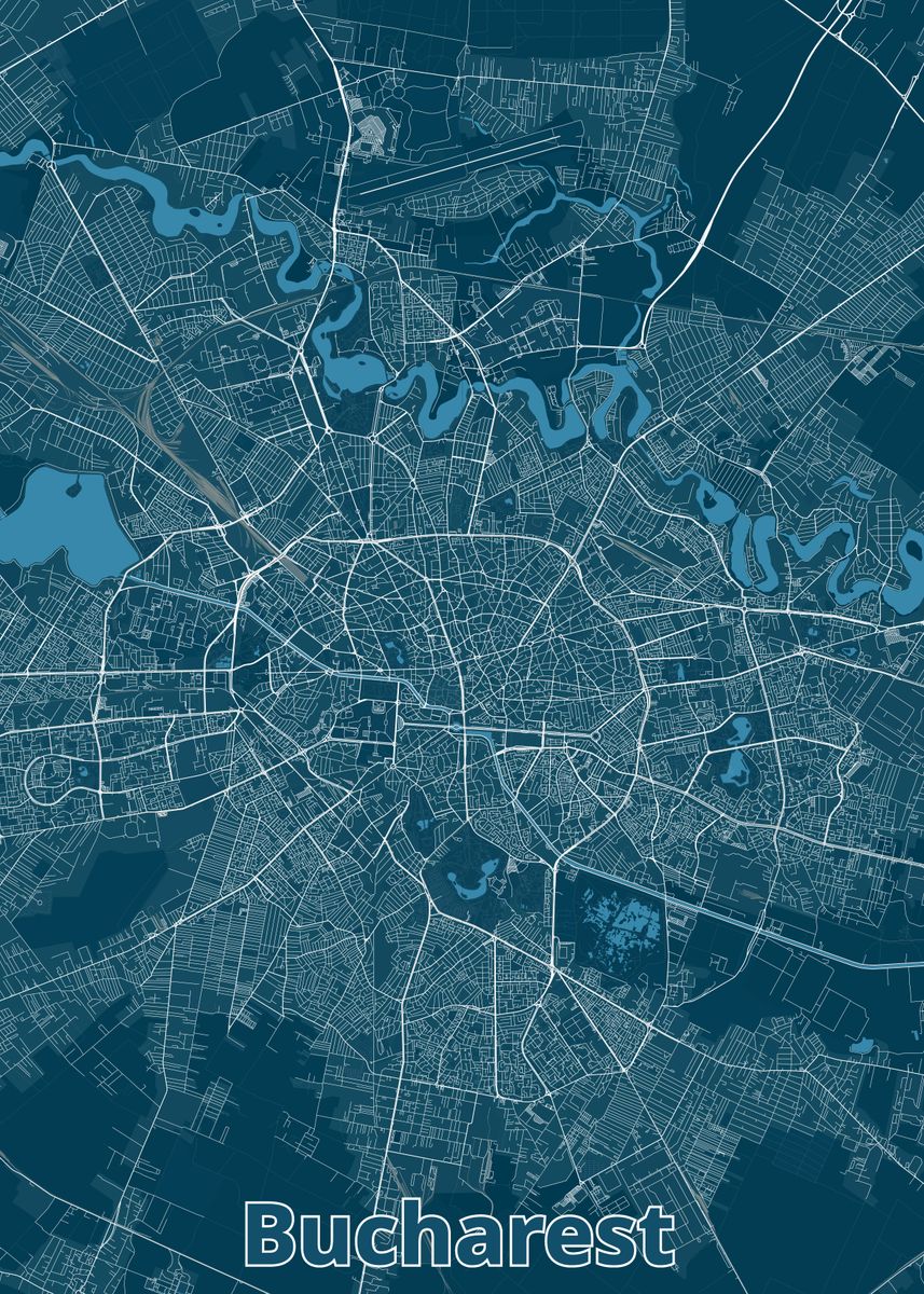'Bucharest City Map' Poster, picture, metal print, paint by Sam Kal ...