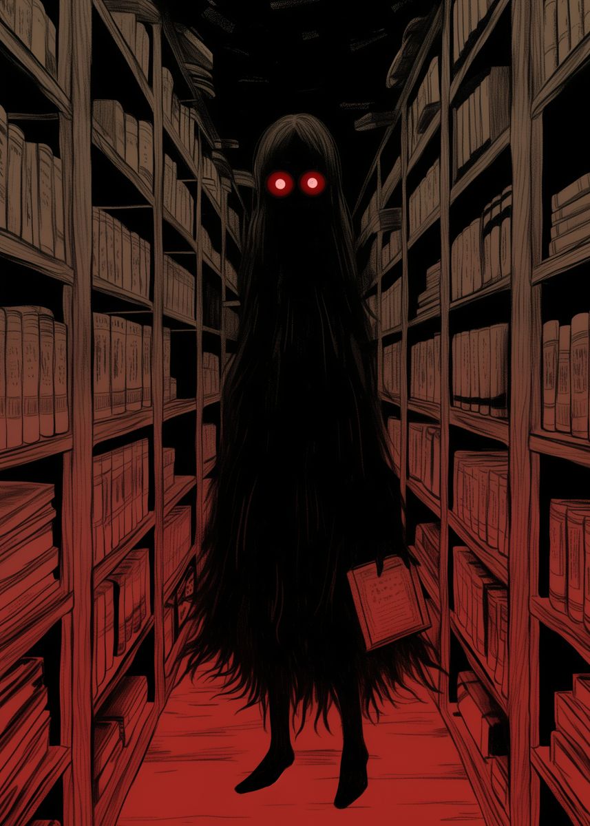 'Shadow Figure in Library' Poster, picture, metal print, paint by ...