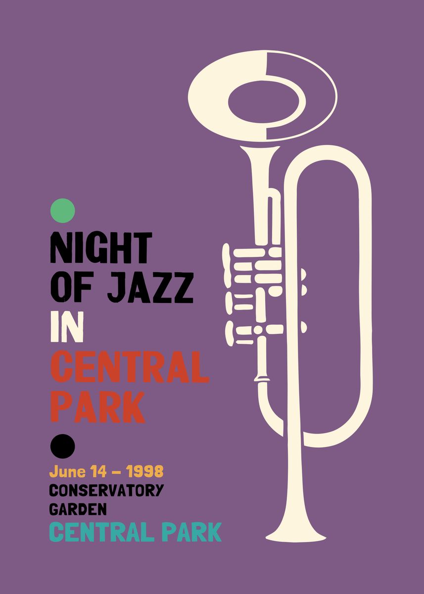 'Jazz Night in Central Park Poster' Poster, picture, metal print, paint by BluePinkPanther ...