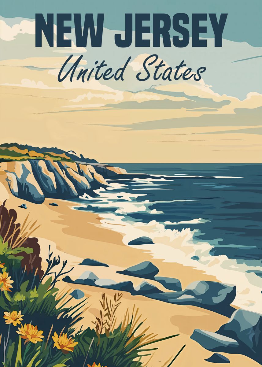 'New Jersey Coastline Poster' Poster, picture, metal print, paint by ...