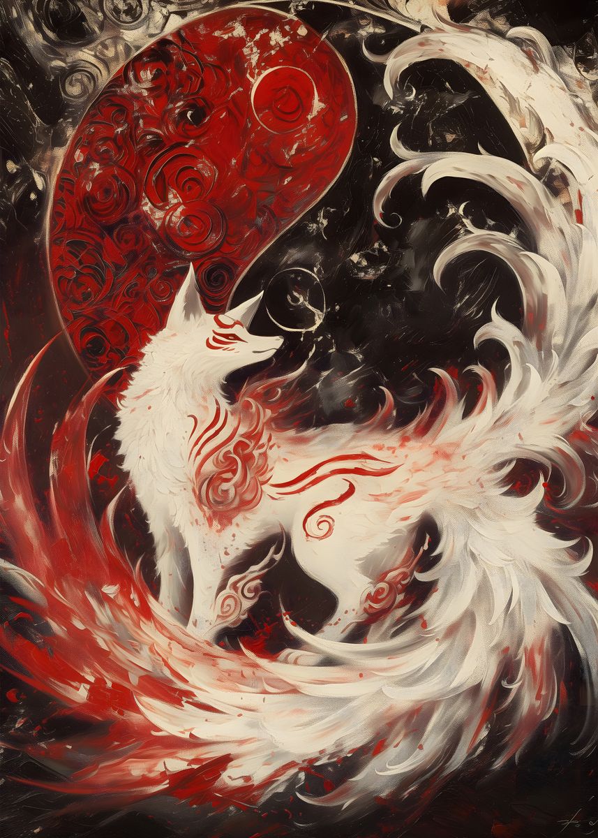 'White Fox Yin Yang' Poster, picture, metal print, paint by ...