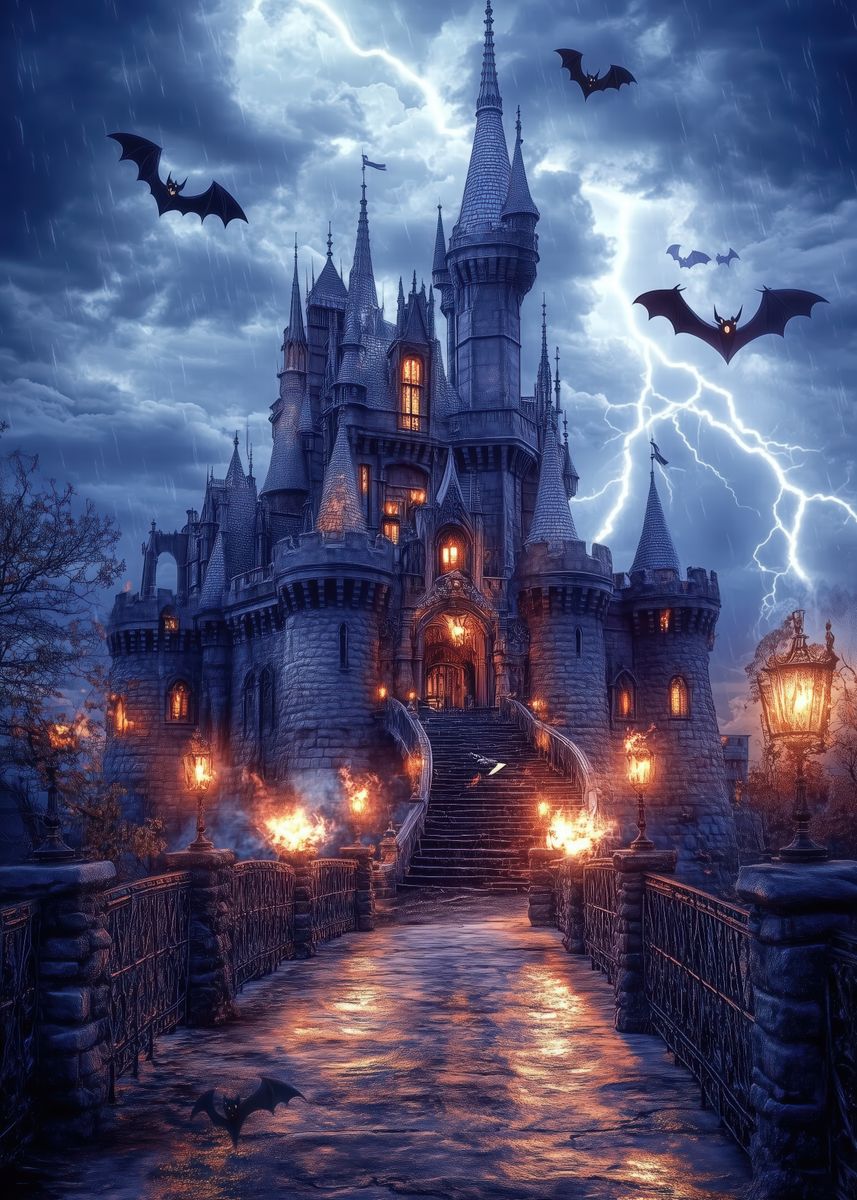 'Haunted Castle in Storm' Poster, picture, metal print, paint by Rawbin ...