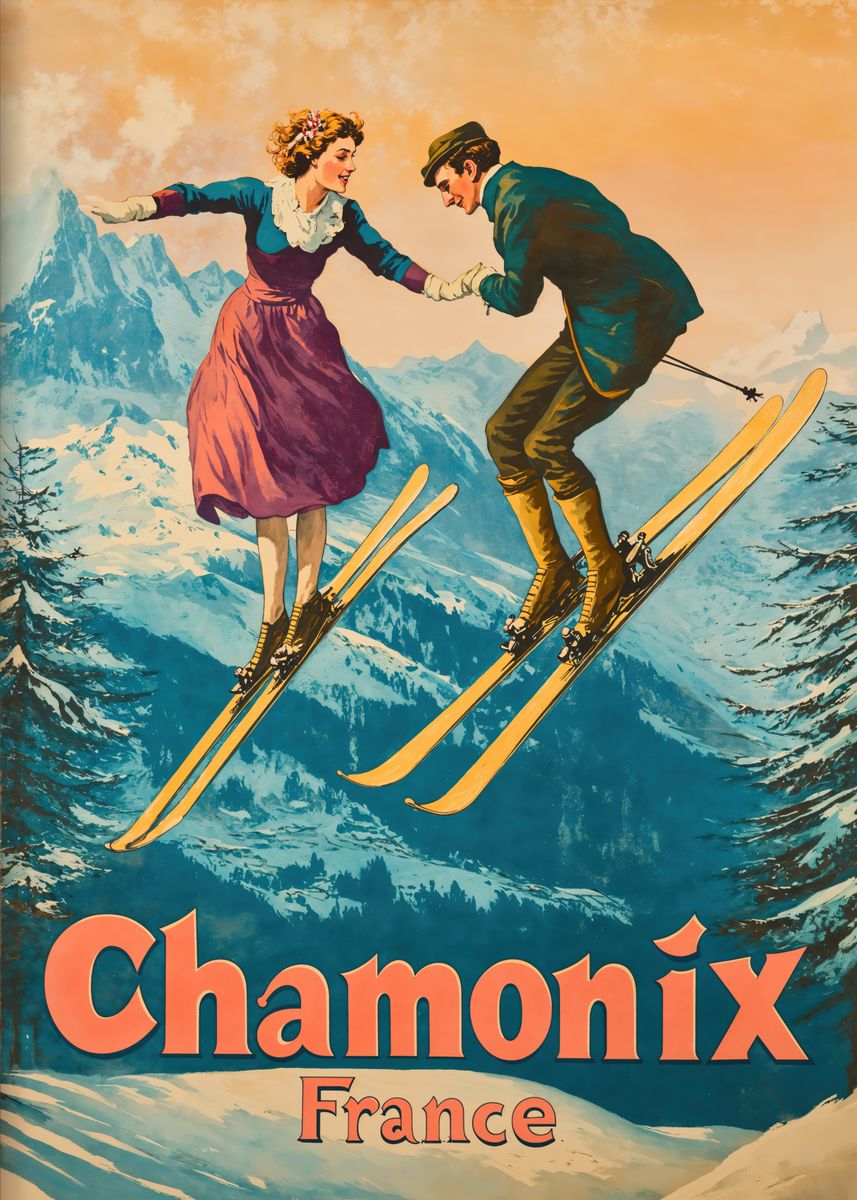 'Vintage Chamonix Ski France' Poster, picture, metal print, paint by ...