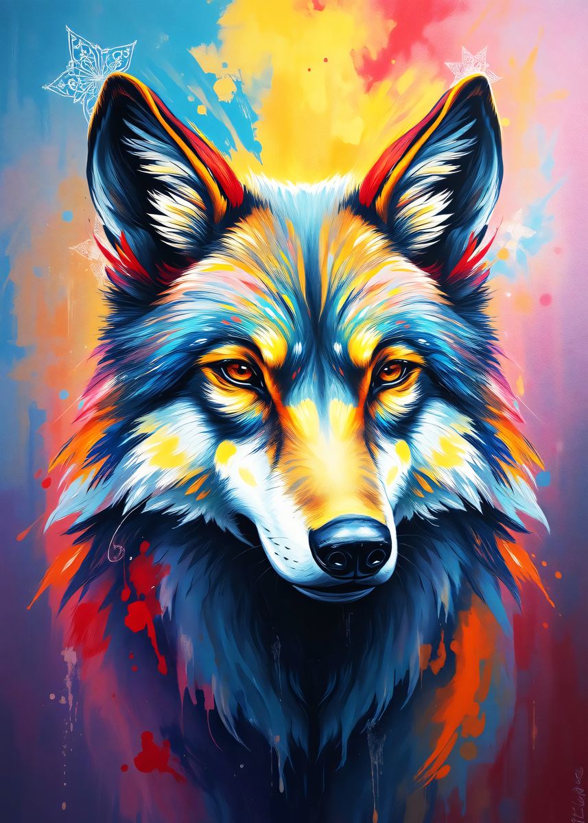 'Colorful Wolf Portrait' Poster, picture, metal print, paint by Scorpio ...