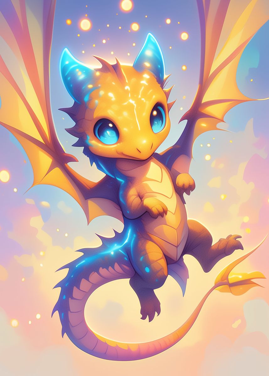 'Cute Electric Dragon' Poster, picture, metal print, paint by Luna Echo ...