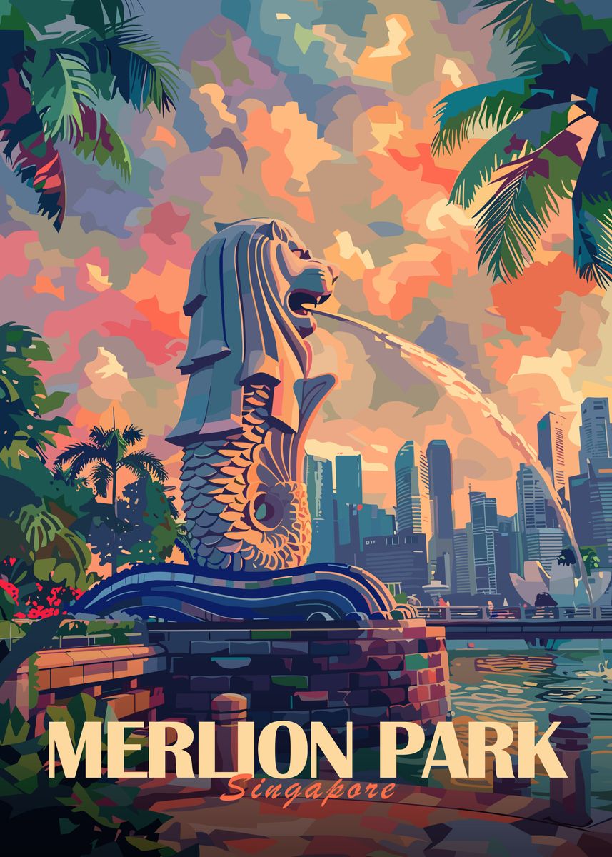 'Merlion Park Singapore' Poster, picture, metal print, paint by Mason ...