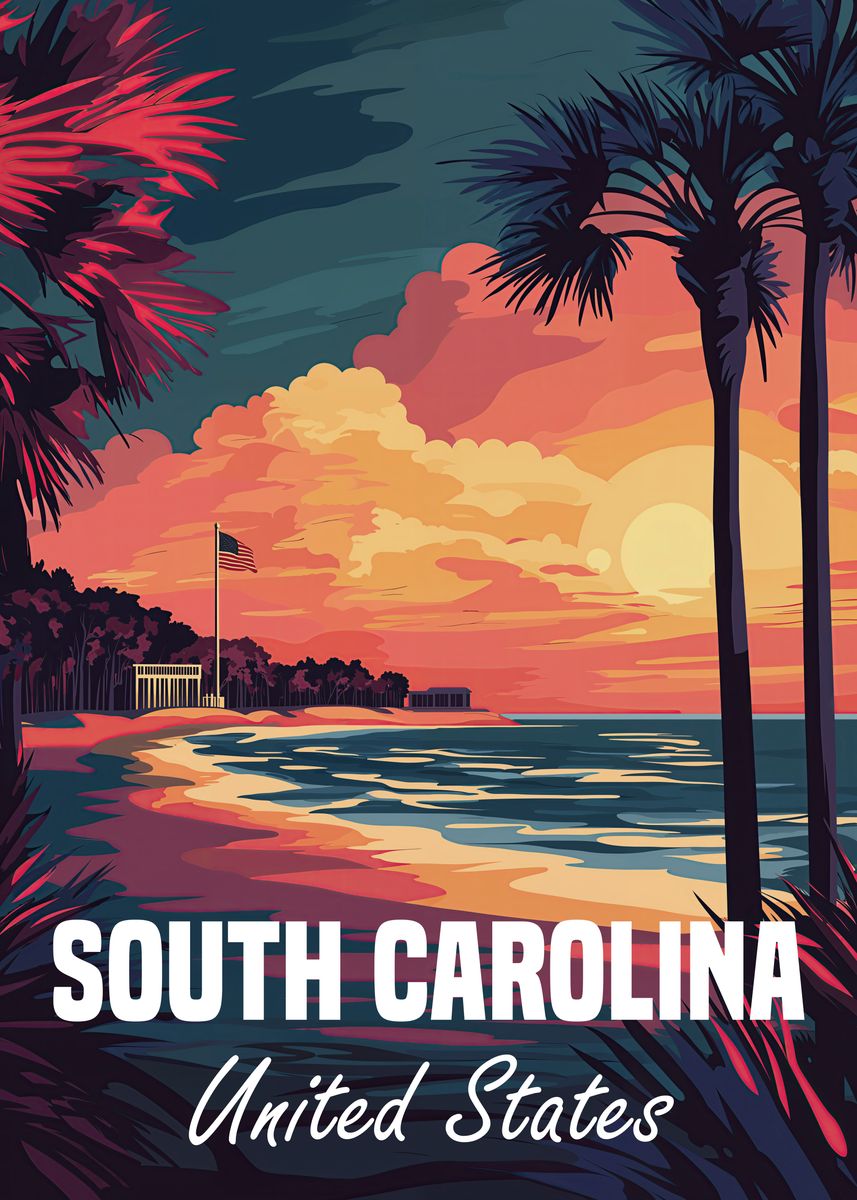 'South Carolina Sunset Poster' Poster, picture, metal print, paint by ...