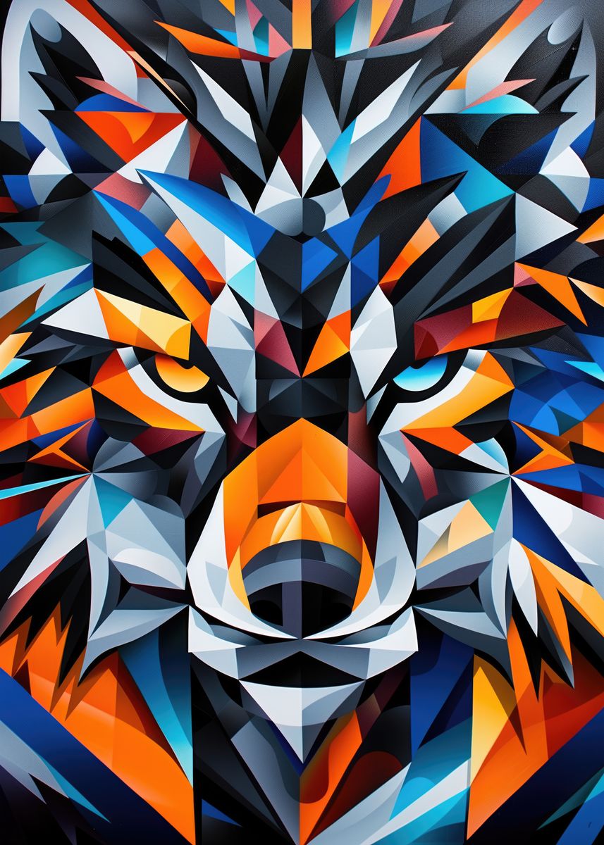 'Colorful Wolf Geometry' Poster, picture, metal print, paint by ...