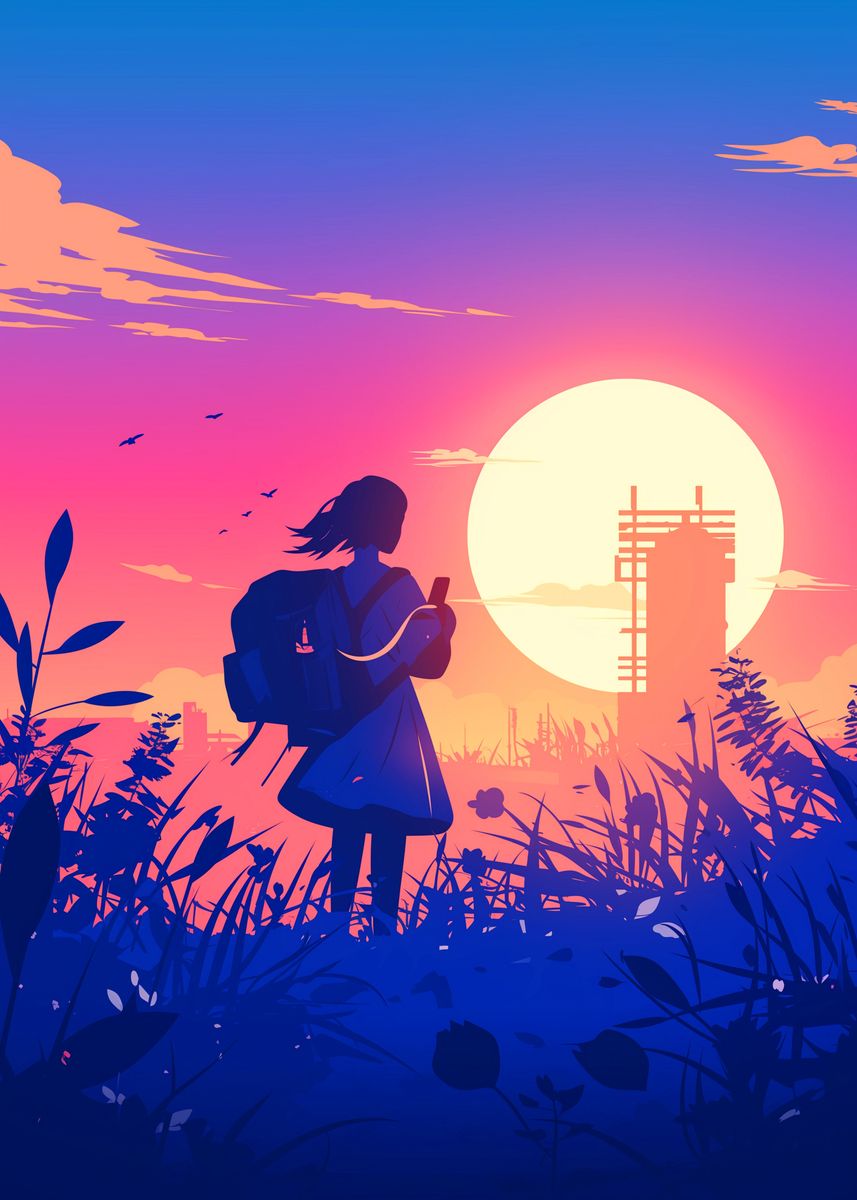 'Silhouette Sunset' Poster, picture, metal print, paint by Tomorrow Artz | Displate