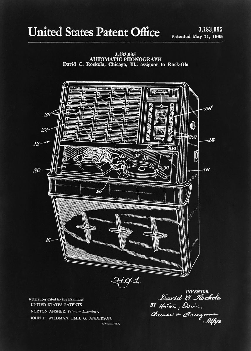 'Jukebox Patent Drawing' Poster, picture, metal print, paint by Cris de ...