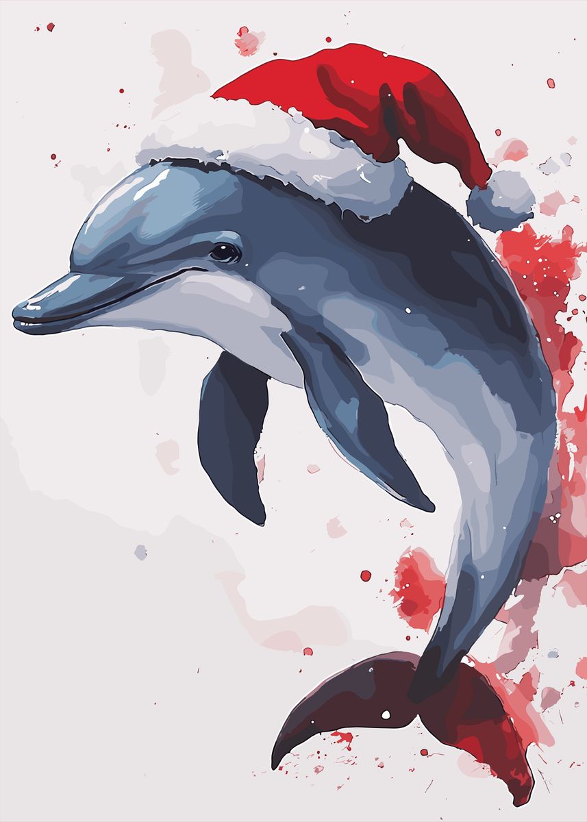 'Christmas Dolphin' Poster, picture, metal print, paint by Gomes ...