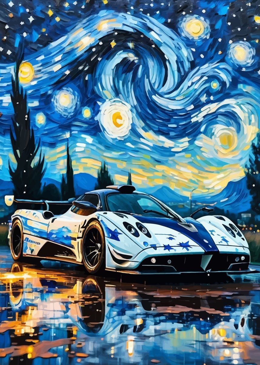 'Starry Night Pagani Zonda R Car' Poster, picture, metal print, paint ...