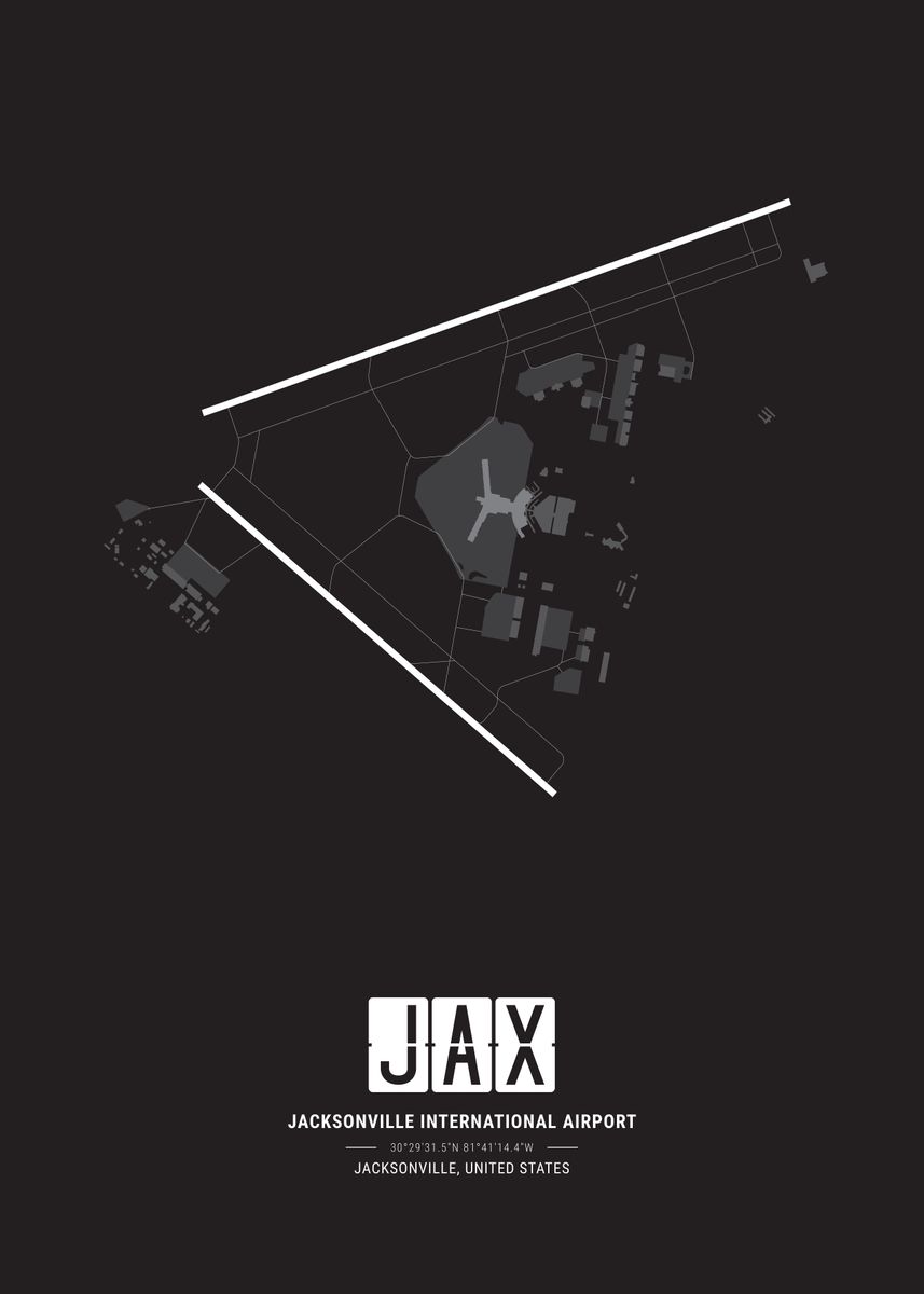 'Jacksonville Airport Map' Poster, picture, metal print, paint by ...