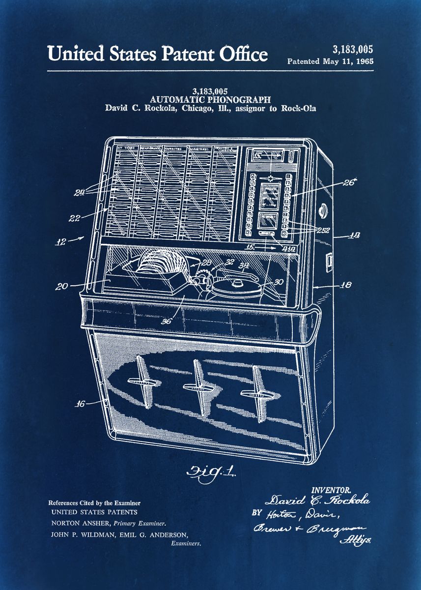 'Jukebox Patent Blueprint' Poster, picture, metal print, paint by Cris ...