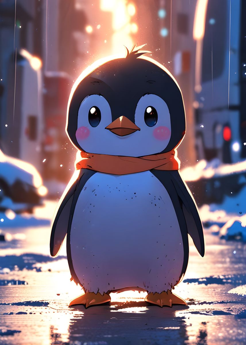  Cute Penguin In City Poster Picture Metal Print Paint By John