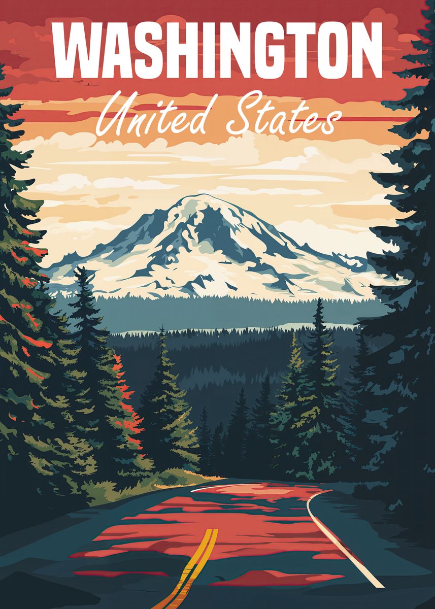 'Washington State Travel Poster' Poster, picture, metal print, paint by ...