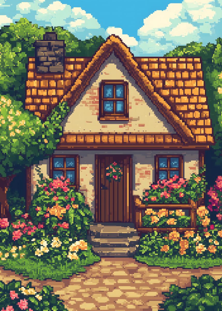 'Pixelated Cottage Garden' Poster, picture, metal print, paint by ...