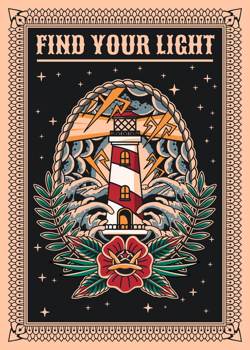 'Lighthouse Tattoo Flash' Poster, picture, metal print, paint by taofik ...