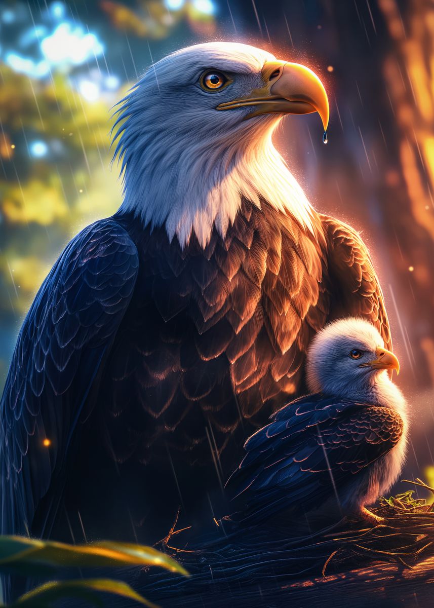 'Bald Eagle and Chick' Poster, picture, metal print, paint by ...