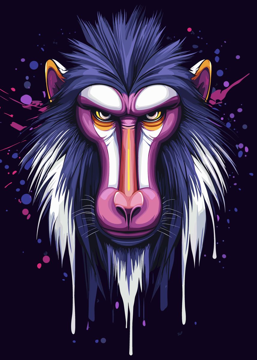 'Mandrill Portrait' Poster, picture, metal print, paint by pixelbull ...