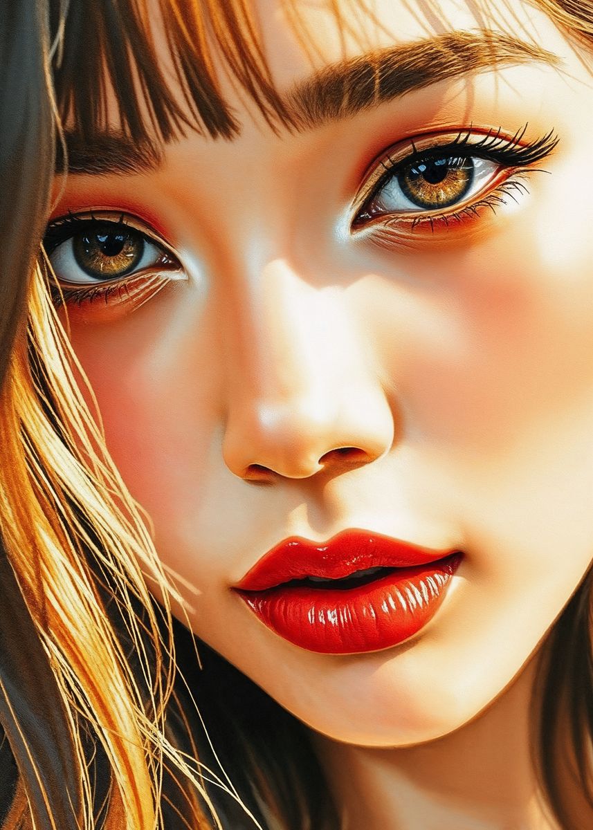 'Beautiful Asian Woman Face 10' Poster, picture, metal print, paint by ...