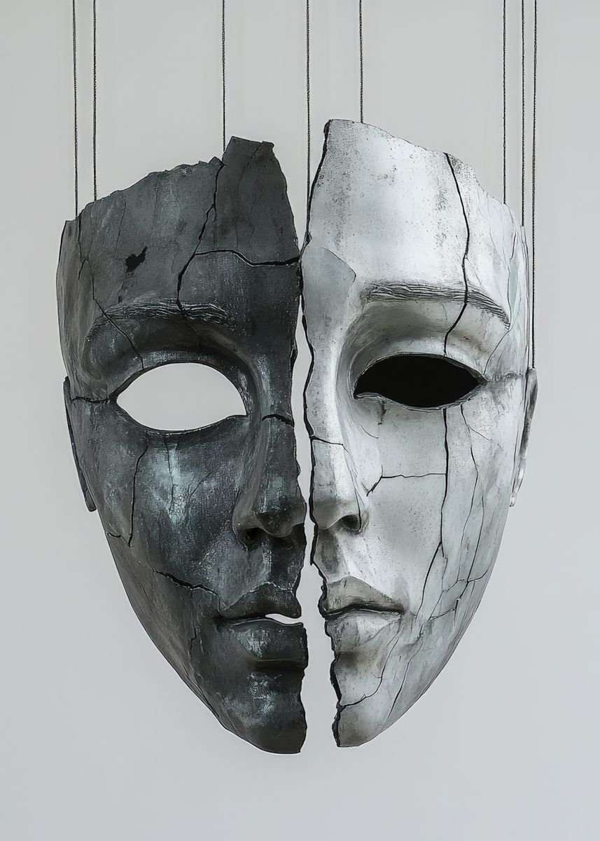 'Cracked Face Mask Sculpture' Poster, picture, metal print, paint by ...