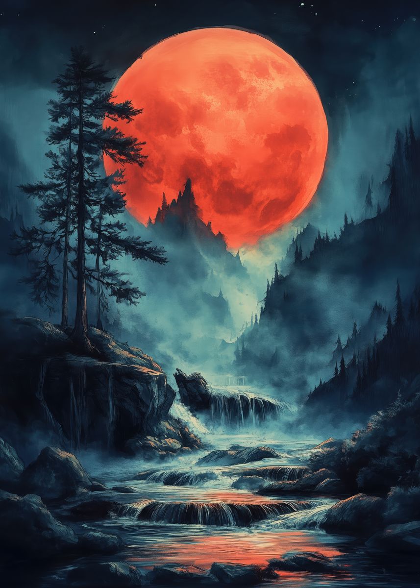 'Blood Moon Landscape' Poster, picture, metal print, paint by Design ...