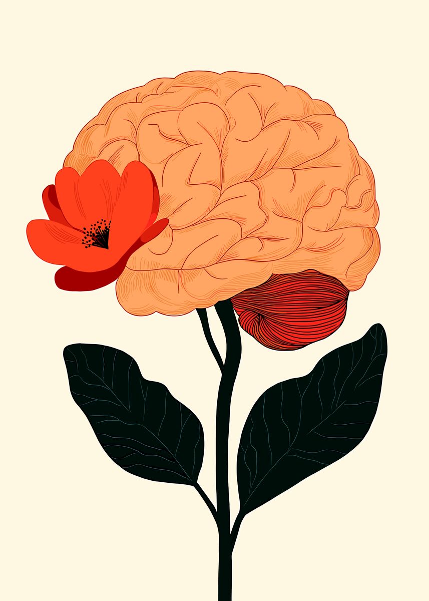 'Brain Flower Illustration' Poster, picture, metal print, paint by ...