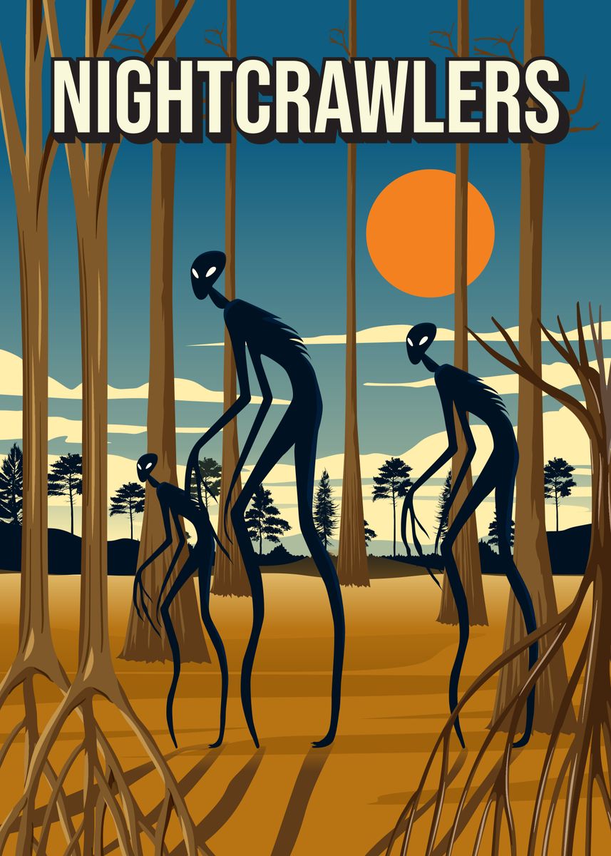 'Nightcrawler Cryptid Retro Folklore Poster' Poster, picture, metal print, paint by Jorn | Displate