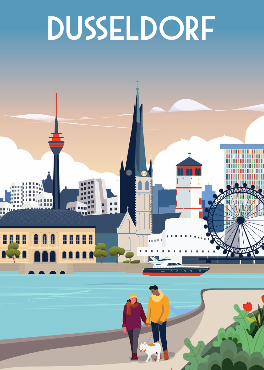 'Dusseldorf Cityscape' Poster, picture, metal print, paint by Caravan ...
